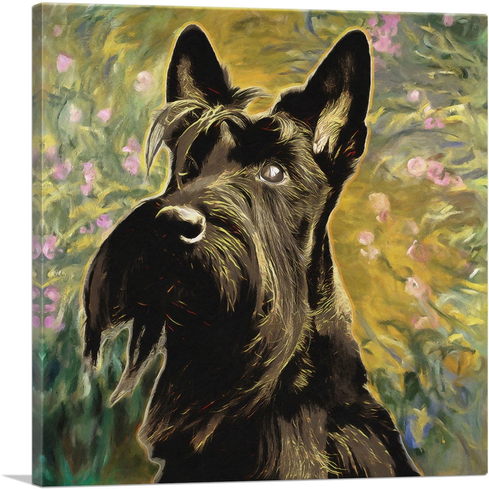 ARTCANVAS Scottish Terrier Dog Breed Flowers Canvas Art Print - Size ...