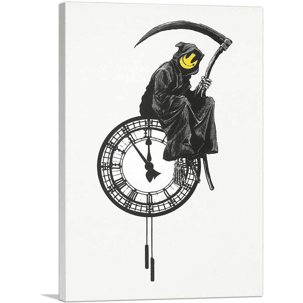 ARTCANVAS Smiley Death Grim Reaper Canvas Art Print by Banksy - Size ...
