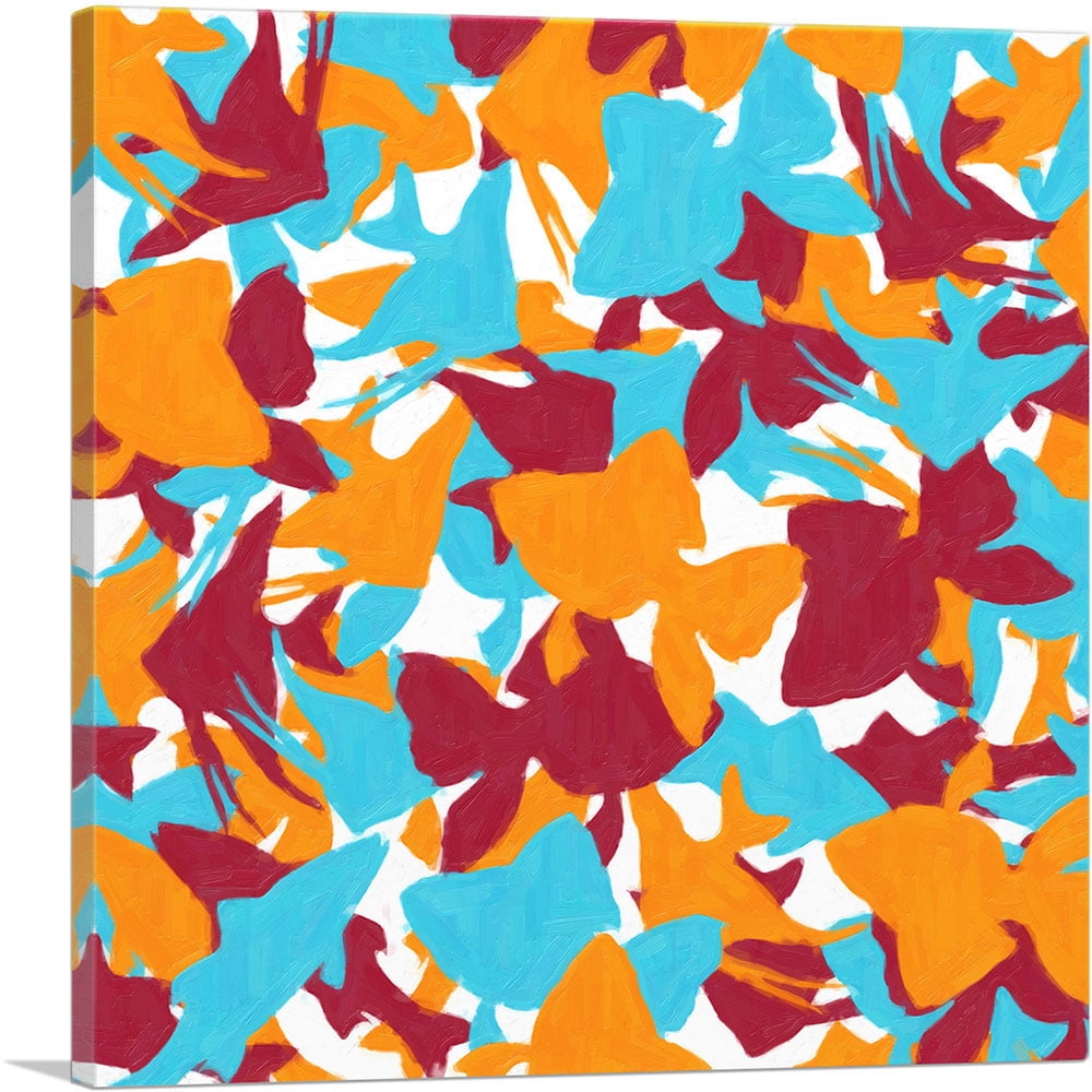ARTCANVAS Teal Orange Maroon Camo Camouflage Gold Sea Fish Pattern ...