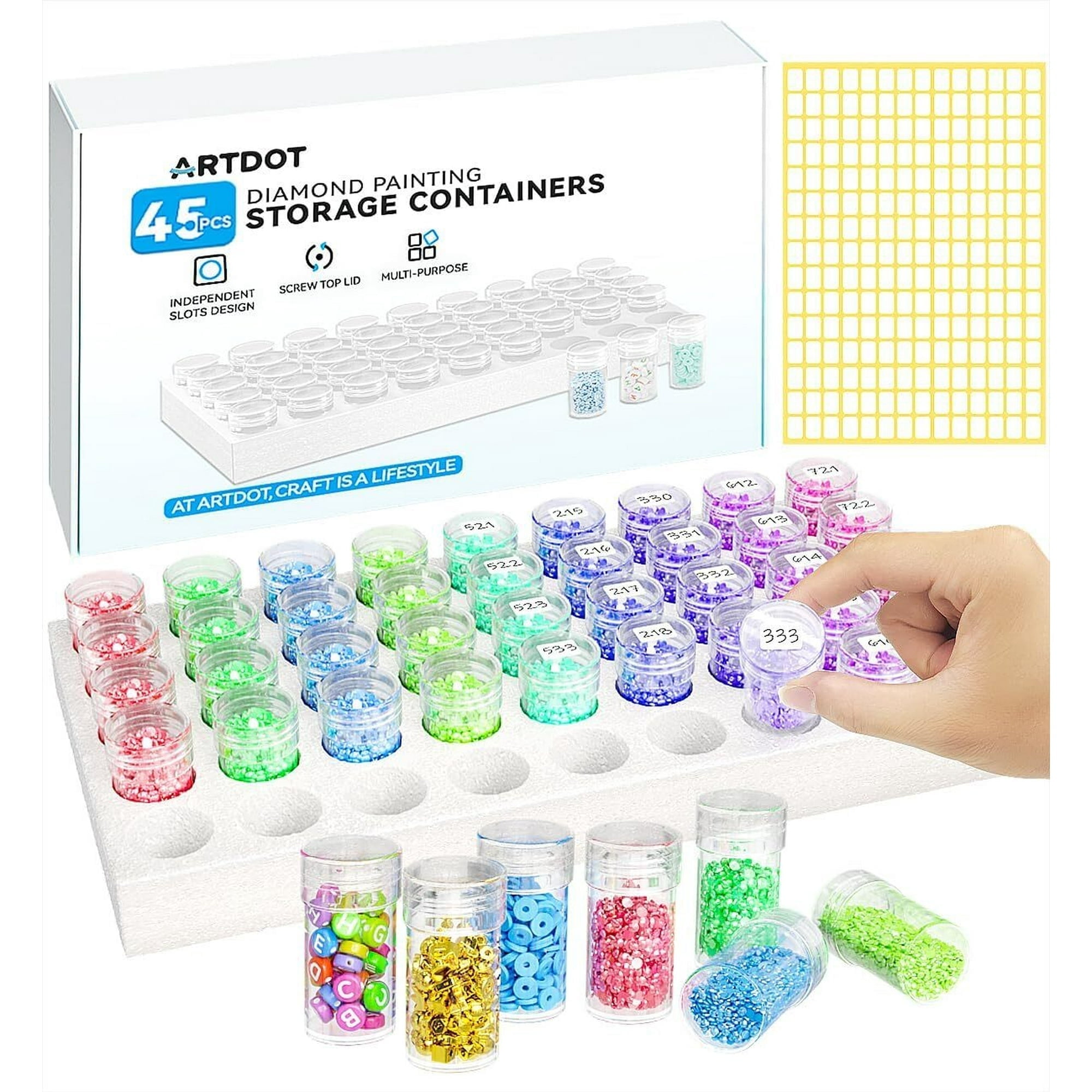 ARTDOT Diamond Art Storage Containers, 45 Jars, Plastic Organizer Box ...