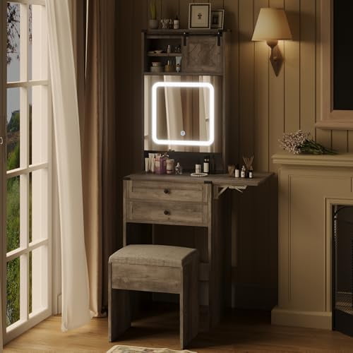 ARTETHYS Farmhouse Small Vanity Desk Set with Mirror Cabinet Compact ...