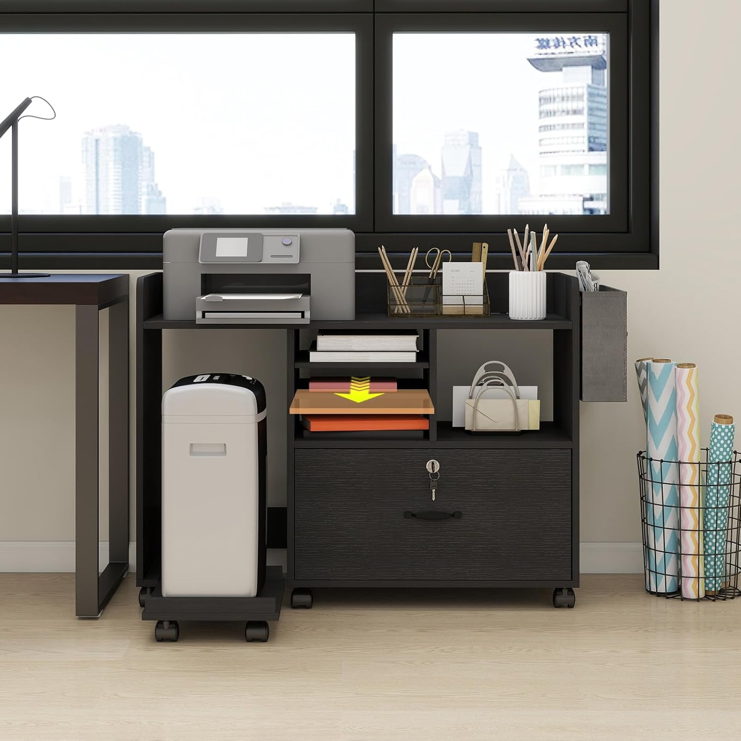 ARTETHYS Printer Stand with Storage and Rolling Paper Shredder Filing ...