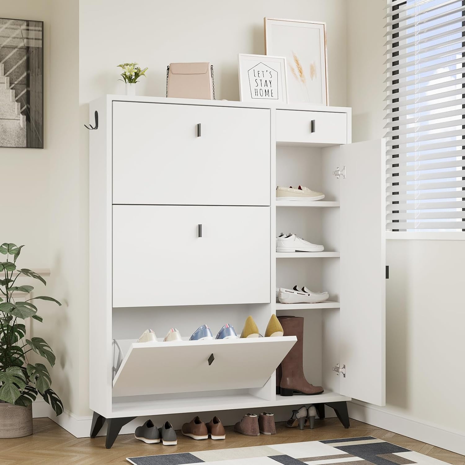 ARTETHYS Shoe Cabinet Storage Organizer White Modern Shoes Organizer ...