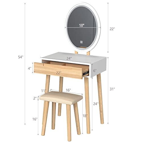 ARTETHYS Small Makeup Vanity Desk with 3 Adjustable Lighted Mirror and ...