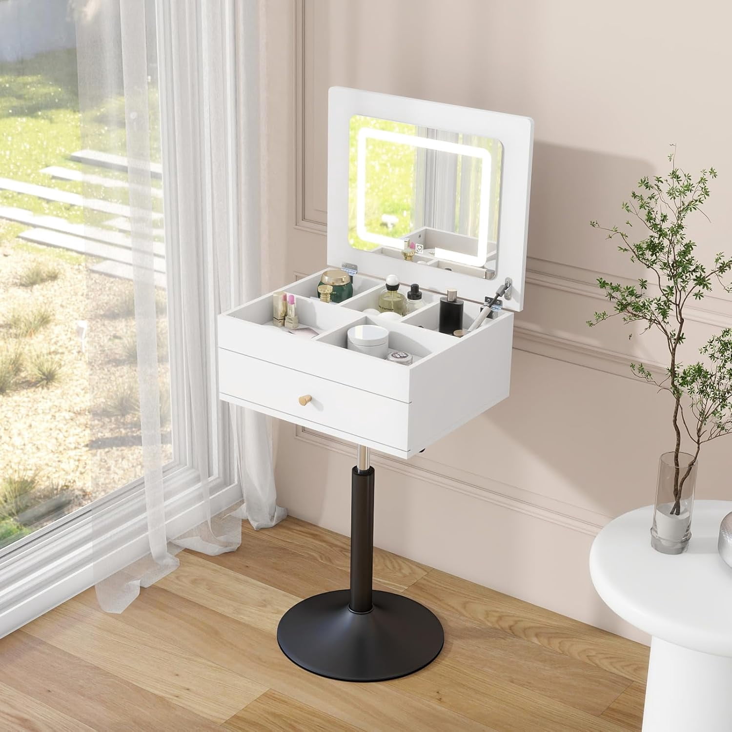 ARTETHYS Small Vanity Desk with Mirror and Lights Height Adjustable ...