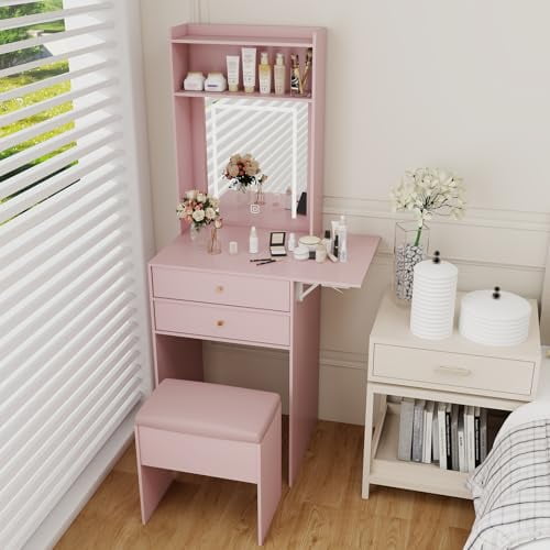 ARTETHYS Small Vanity Desk Set with 3 Adjustable Lighted Mirrors and ...