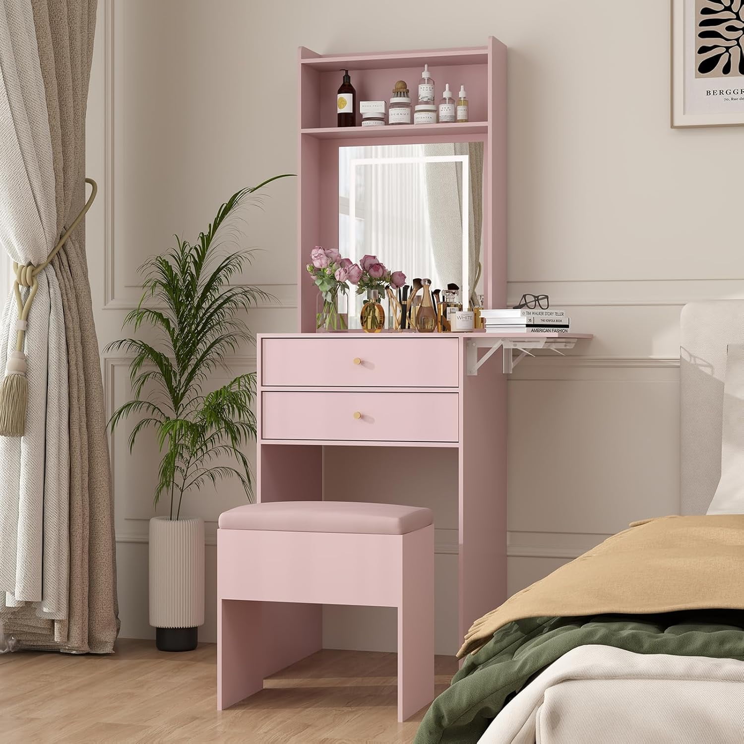 ARTETHYS Small Vanity Desk Set with 3 Adjustable Lighted Mirrors and ...