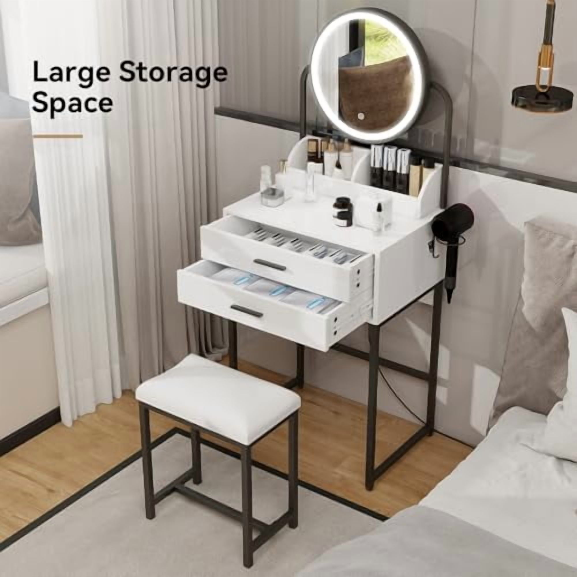 ARTETHYS Small Vanity Desk with Mirror and Lights Compact Makeup Vanity ...