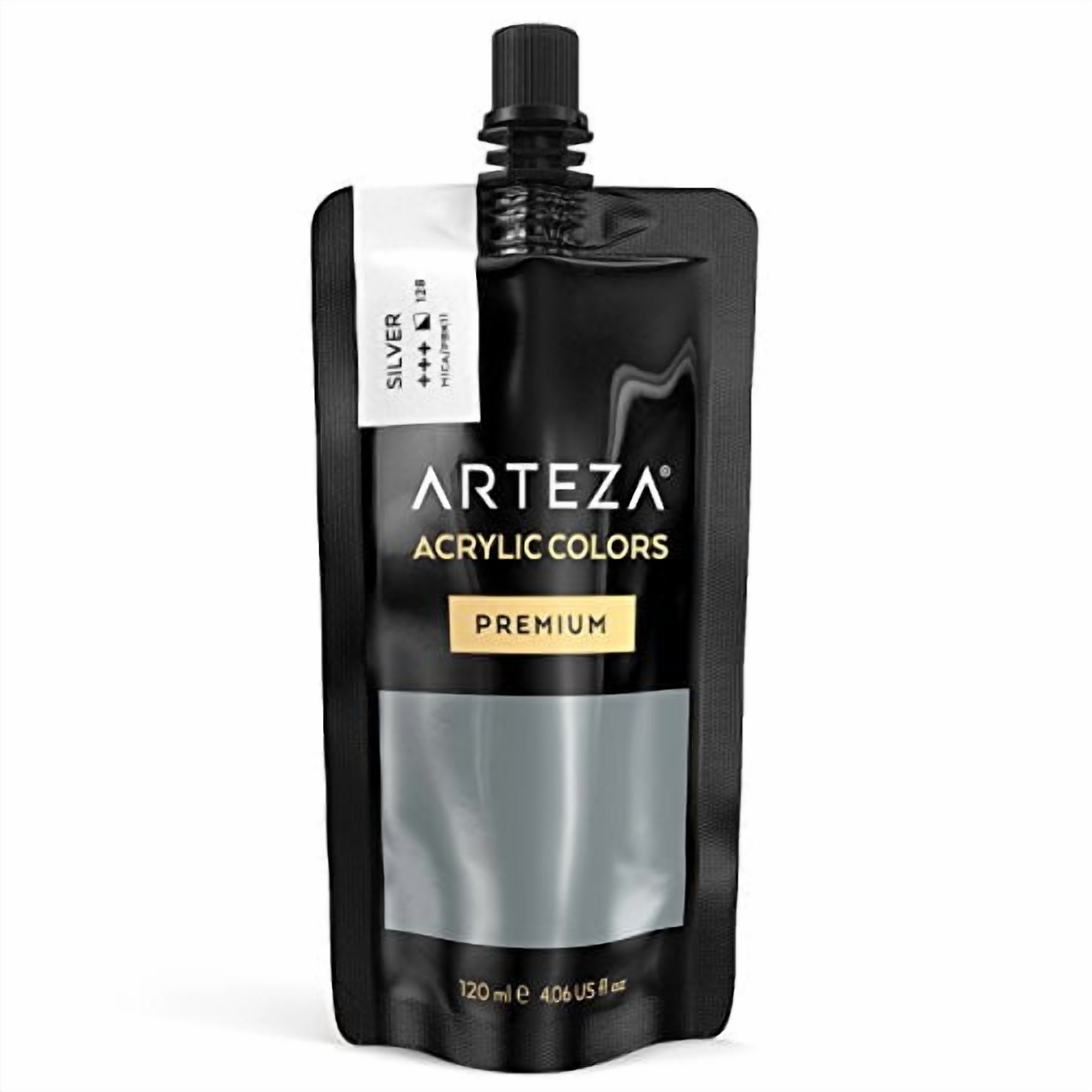 ARTEZA Acrylic Paint, Silver Color, (120 ml Pouch, Tube), Rich Pigment ...