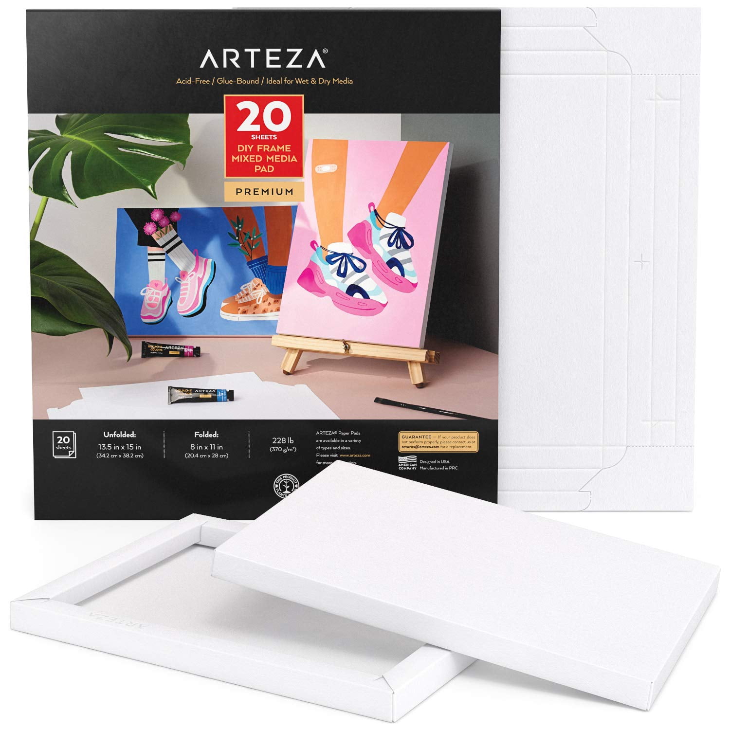 ARTEZA Mixed Media Paper YPF5 Foldable Canvas Pad, 8x11 Inches, 20 ...