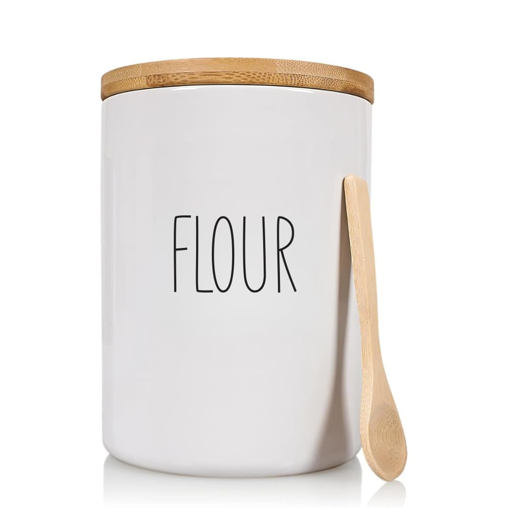 ARTHAUSEN White Ceramic Storage Jar Canister for Flour - Airtight ...