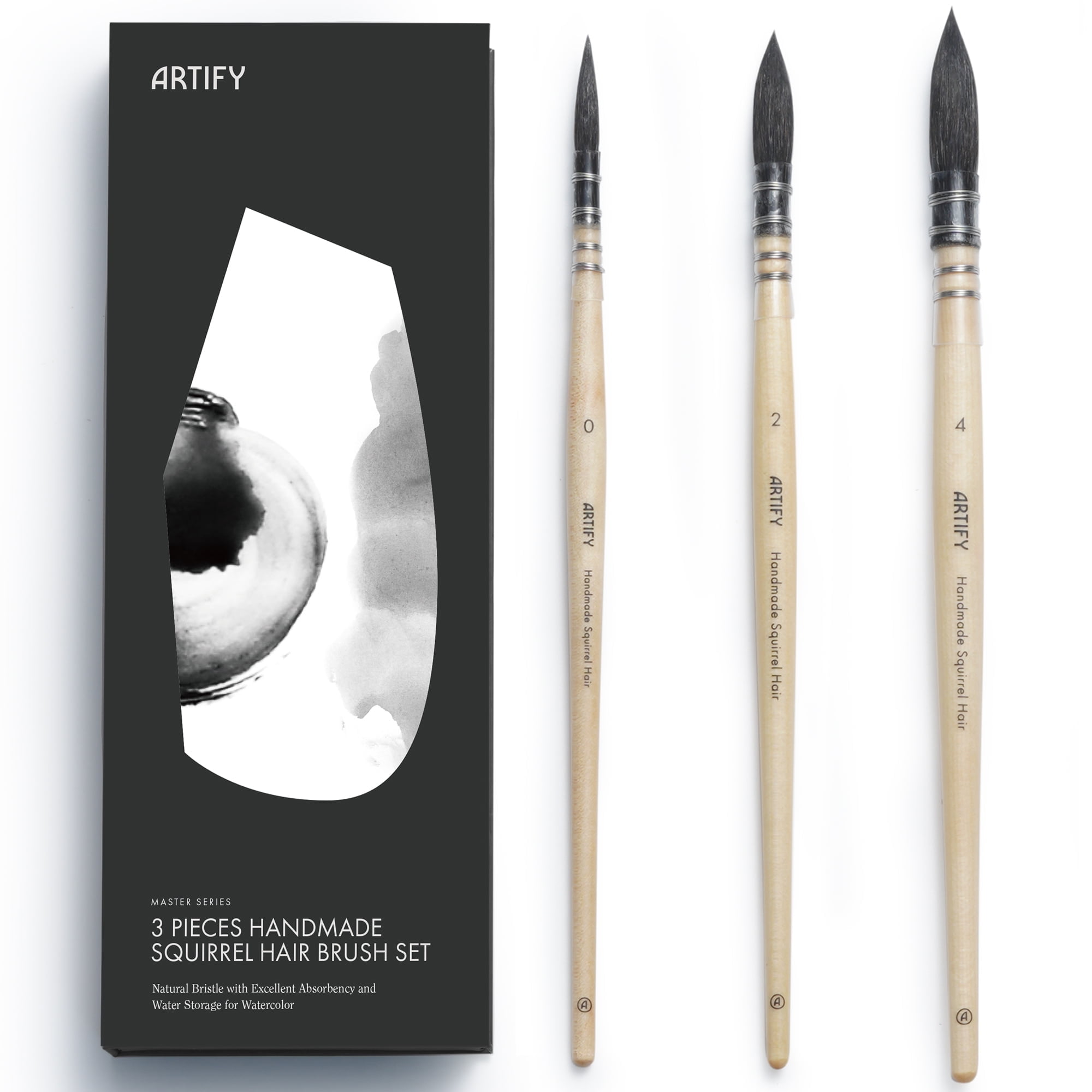 ARTIFY 3PCS Professional Squirrel Hair Quill Watercolor Brushes | Mop Round Fine Tip Detail ...
