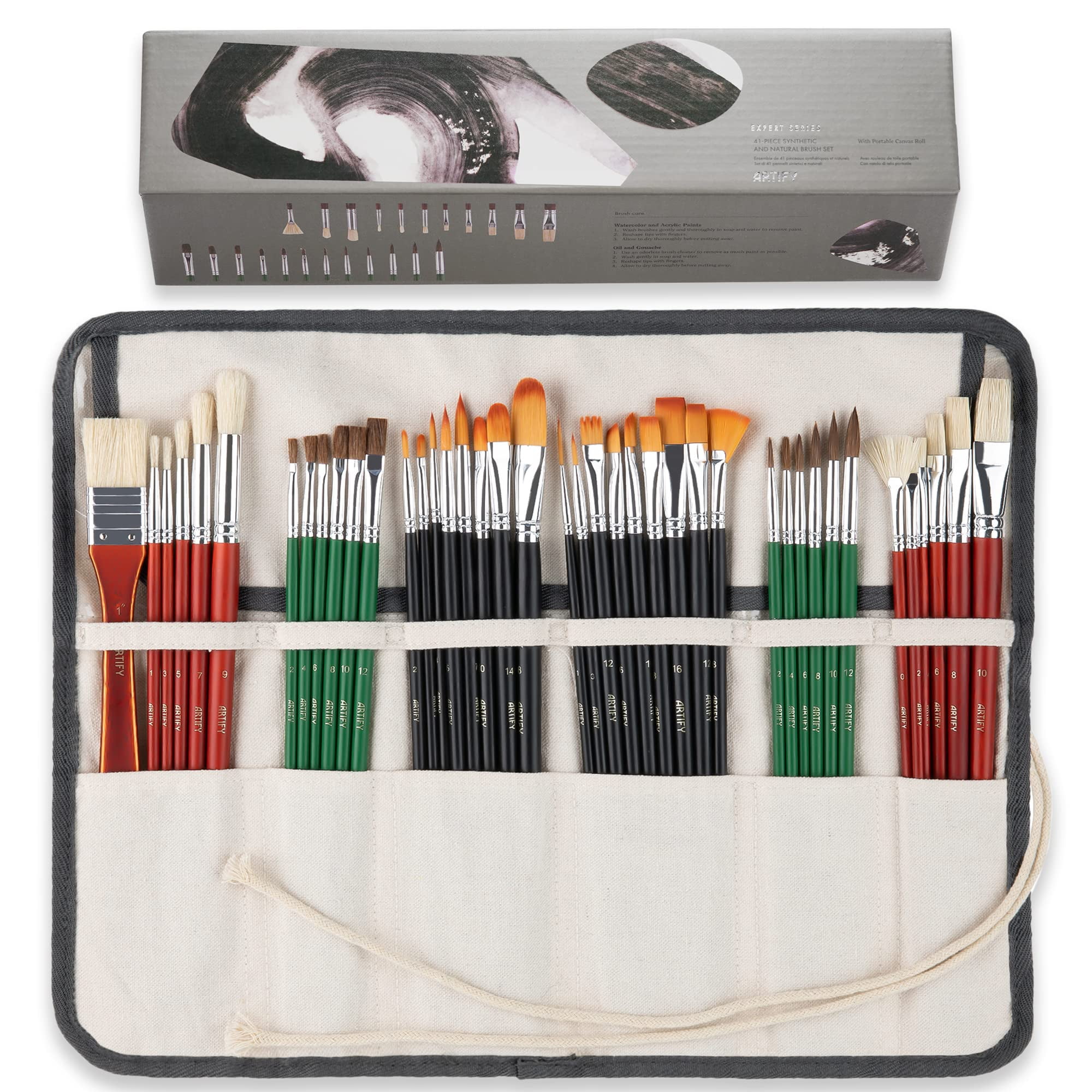 ARTIFY 41 Pieces Long Handle Paint Brushes, Expert Series, Nylon Hairs ...