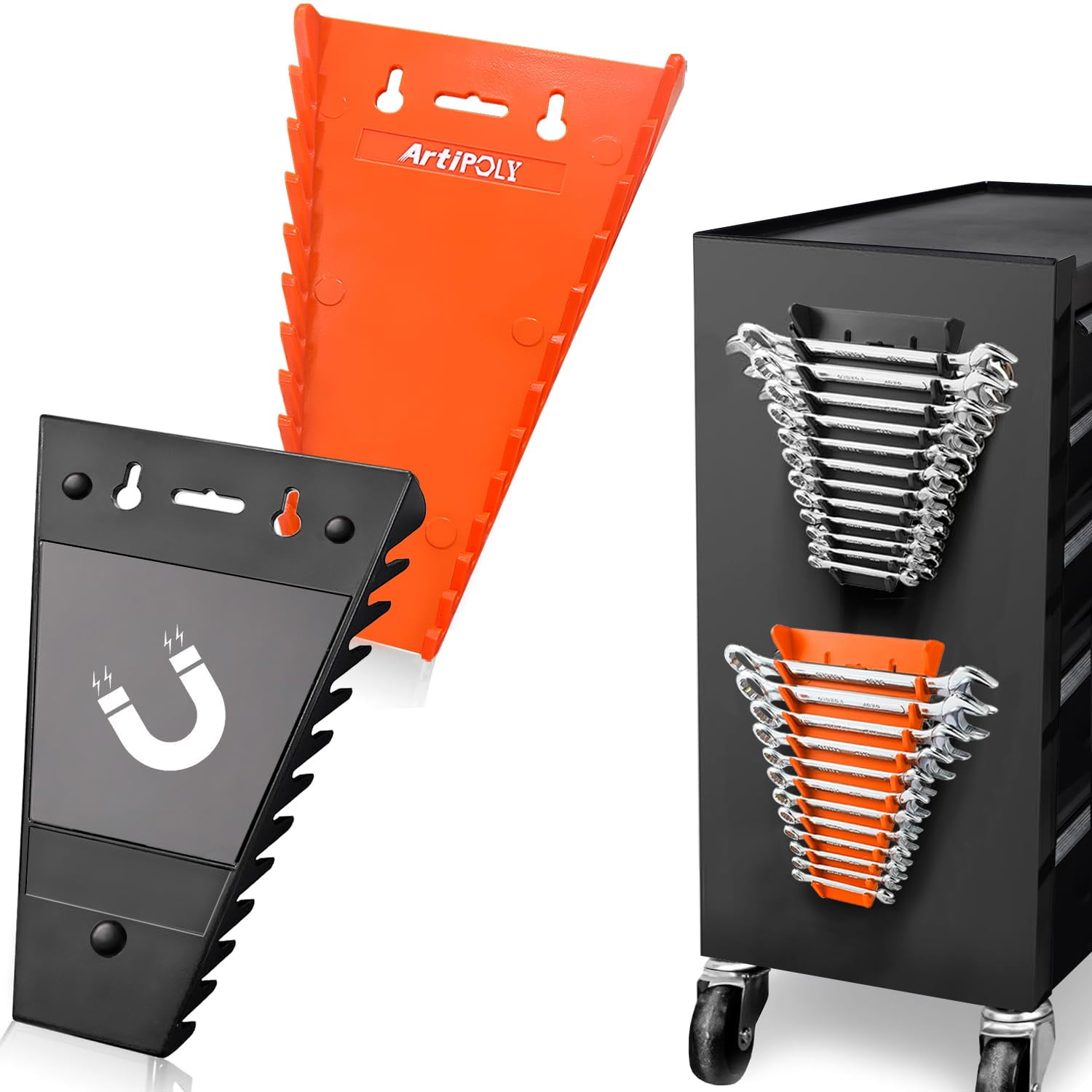 ARTIPOLY Magnetic Wrench Organizer, 2-Pack Magnetic Wrench Holder, SAE ...