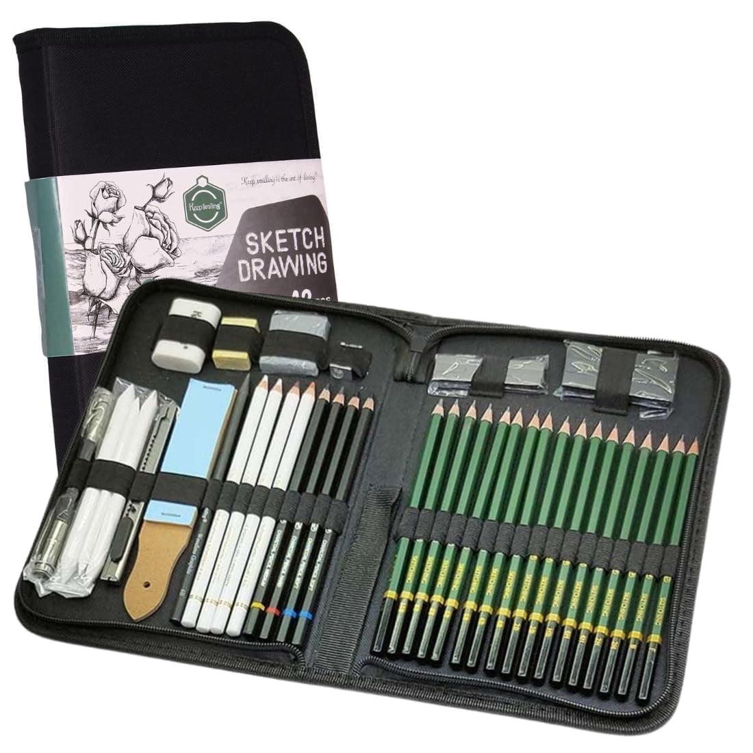 ARTISTERY Sketching Set 42 Pieces for Drawing Pencils Sketching Kit for ...