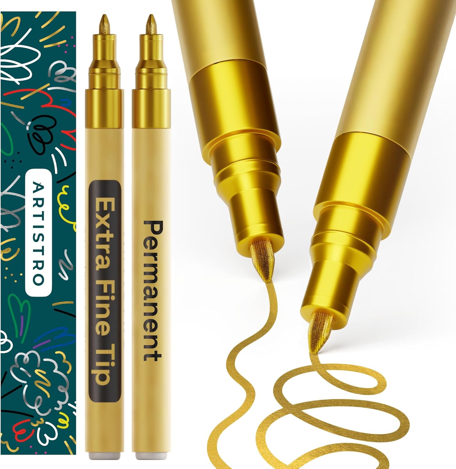 ARTISTRO 2 Gold Permanent Marker - Waterproof Markers for Tire, Fabric ...