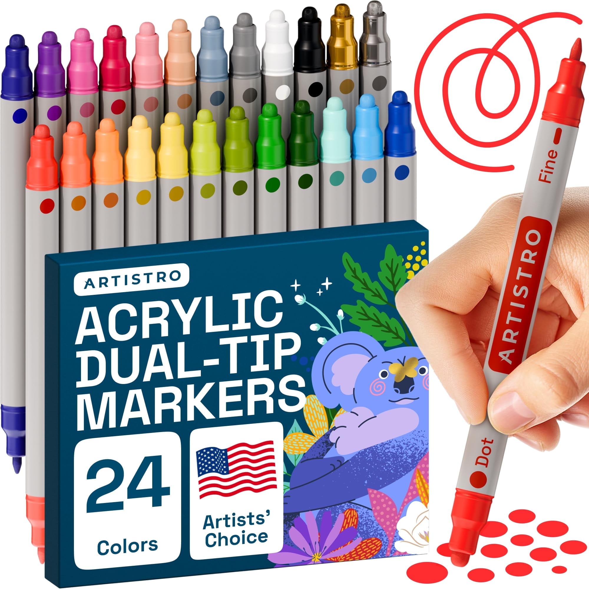 ARTISTRO 24 Acrylic Paint Pens, Acrylic Paint Markers, Fabric Markers ...