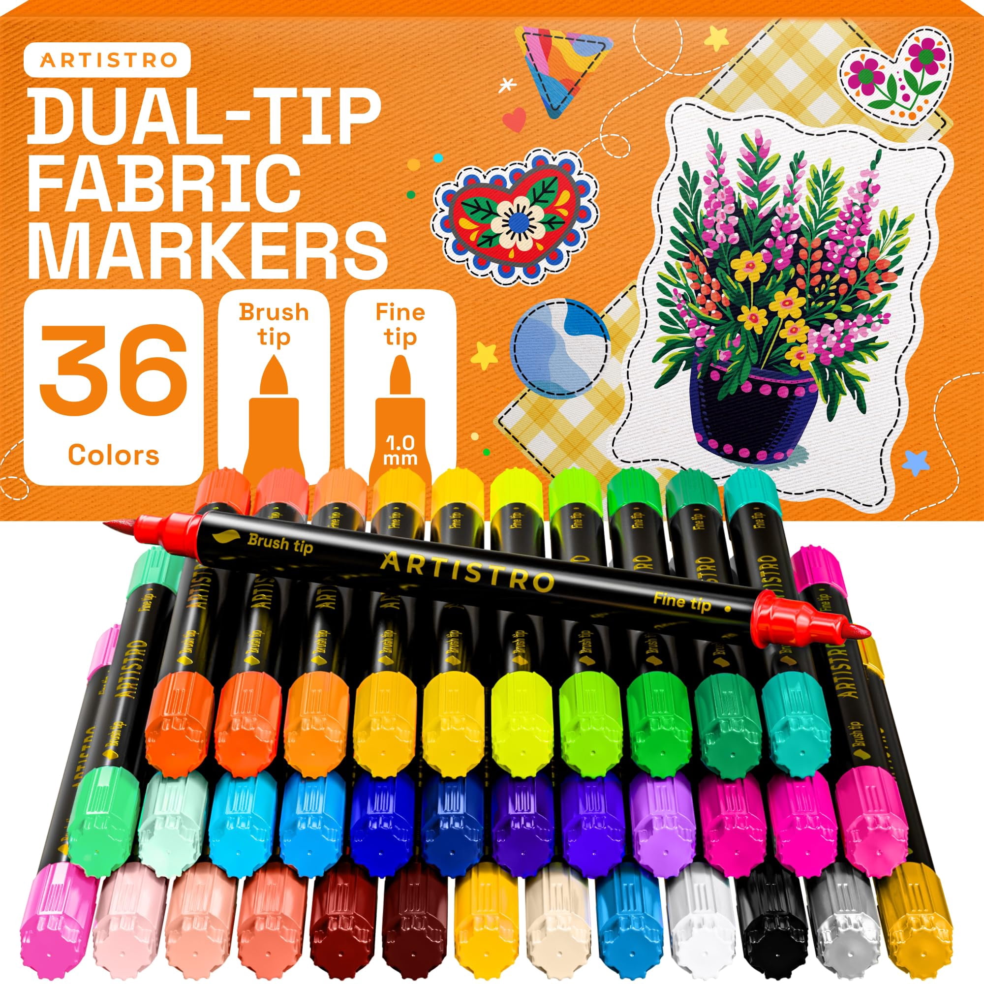 ARTISTRO 36 Dual-Tip Fabric Markers - Fabric Decorating Kit - Permanent ...