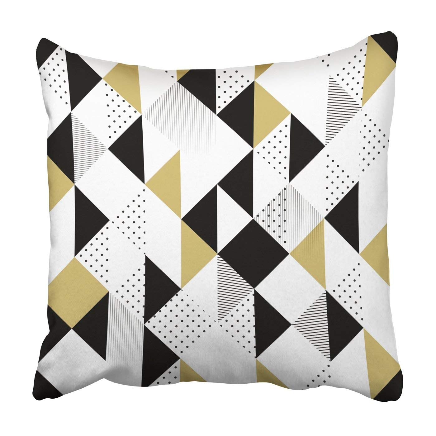 ARTJIA Abstract Triangles Gold black and white triangle Pillowcase ...