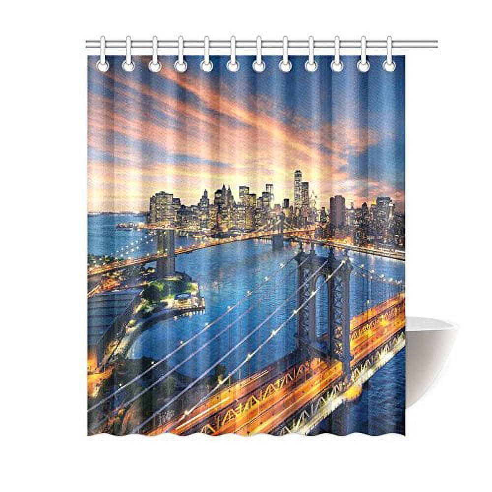 Artjia Cityscape Manhattan Brooklyn Bridge Shower Curtain New York