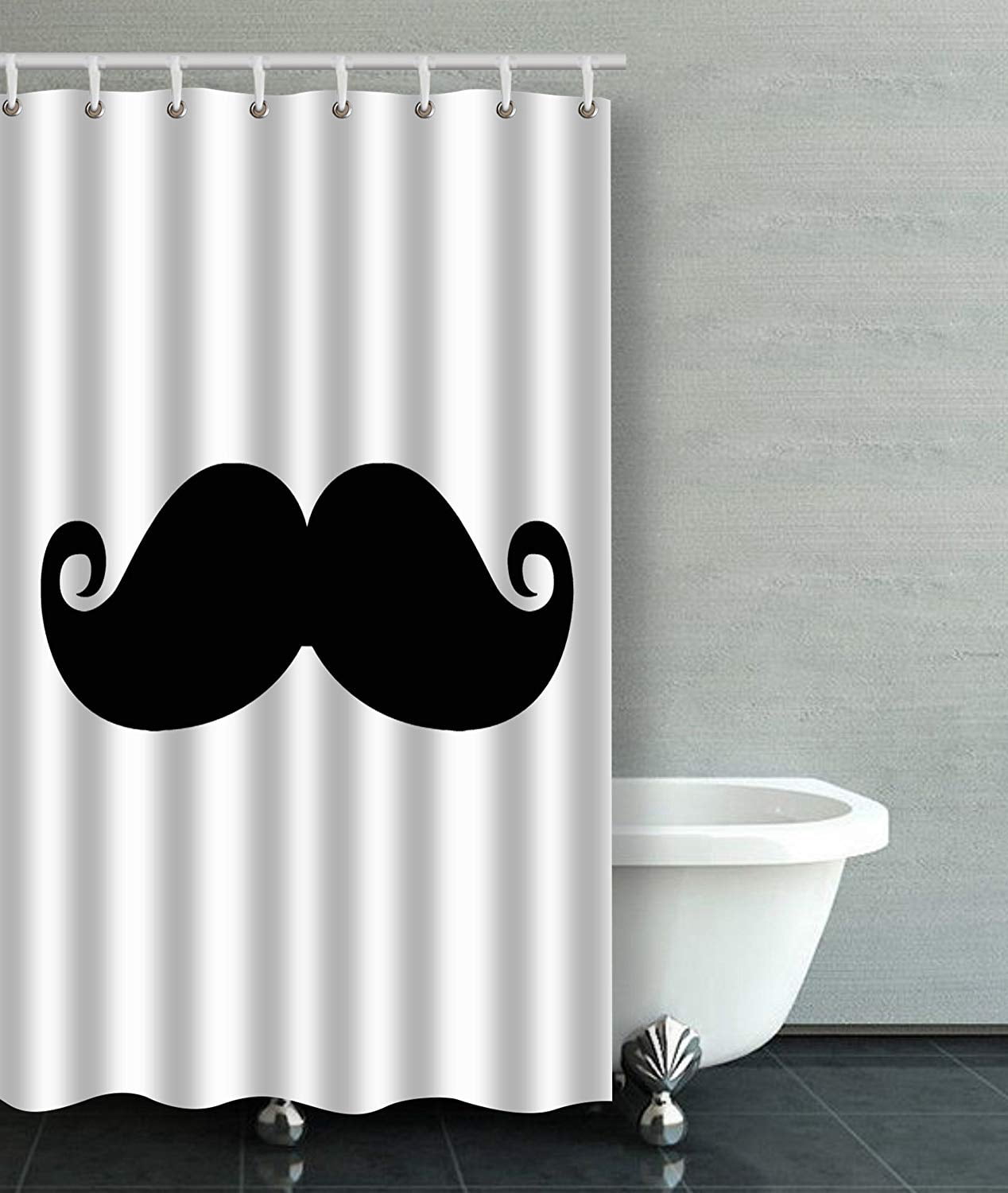 ARTJIA Funny Vintage White Background Black Mustache Bathroom Shower ...