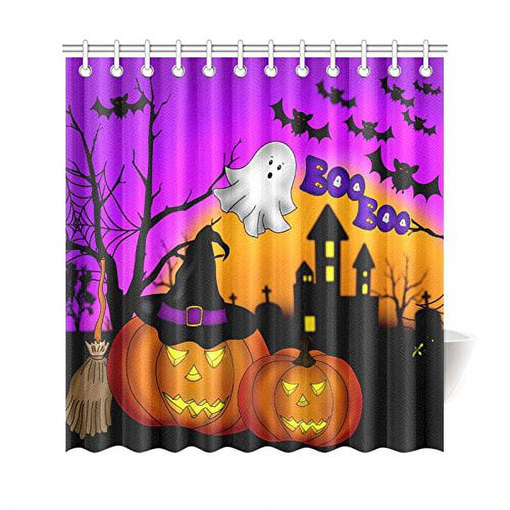 ARTJIA Halloween Cute Ghost Boo Shower Curtain, Pumpkin Witch Scary ...
