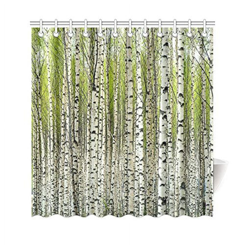 ARTJIA Home Bath Decor Fabric Green Birch Tree Shower Curtain Hooks ...