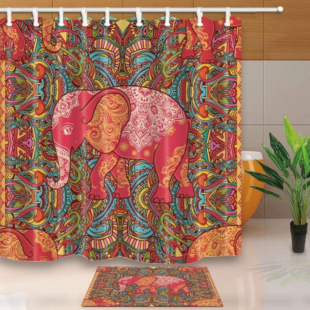ARTJIA Mandala Colorful Elephant Shower Curtain 66x72 inches with Floor ...
