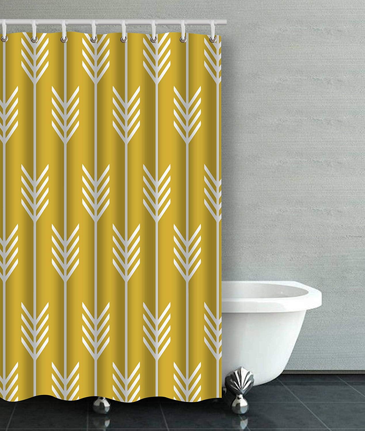 ARTJIA Modern Arrow Fletching Pattern Mustard Yellow Bathroom Shower ...