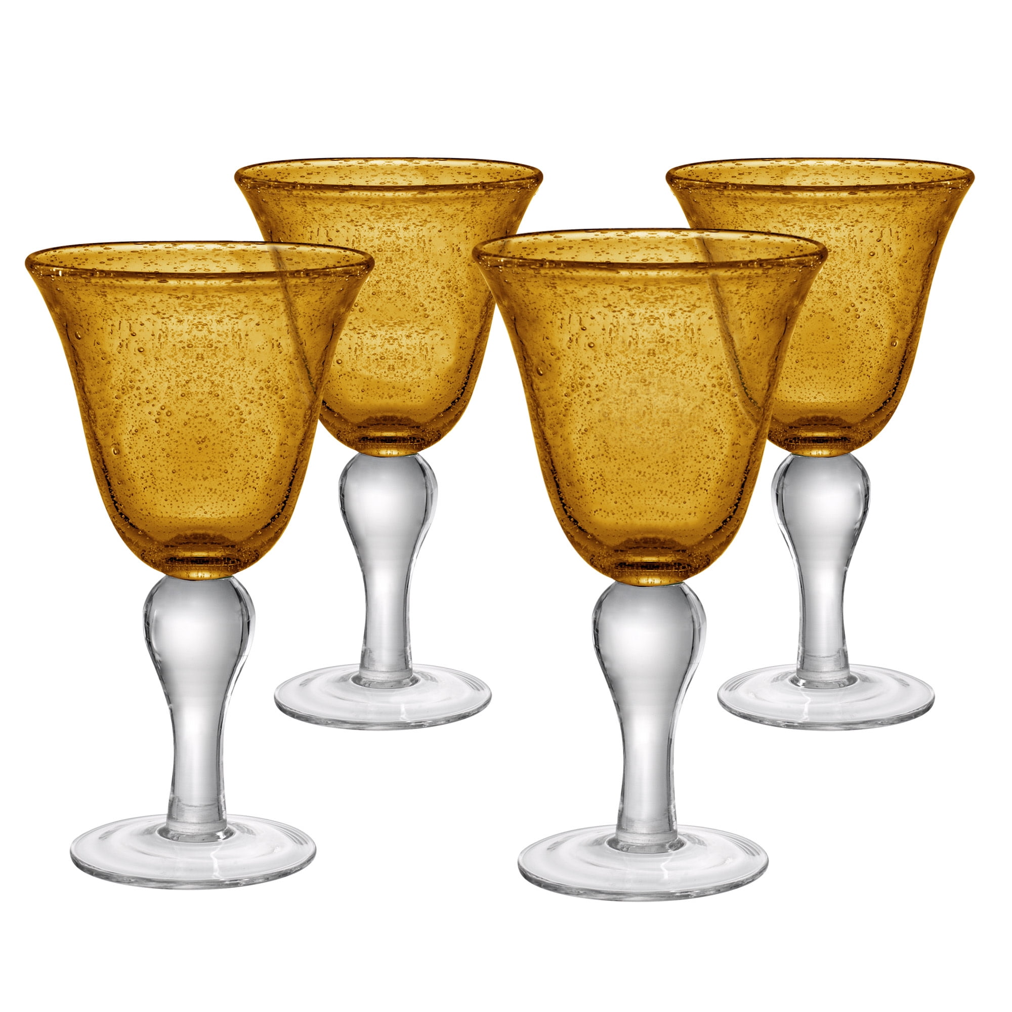 ARTLAND 14oz Footed Goblet Glass, Set of 4 | Iris Seeded Design, Amber ...