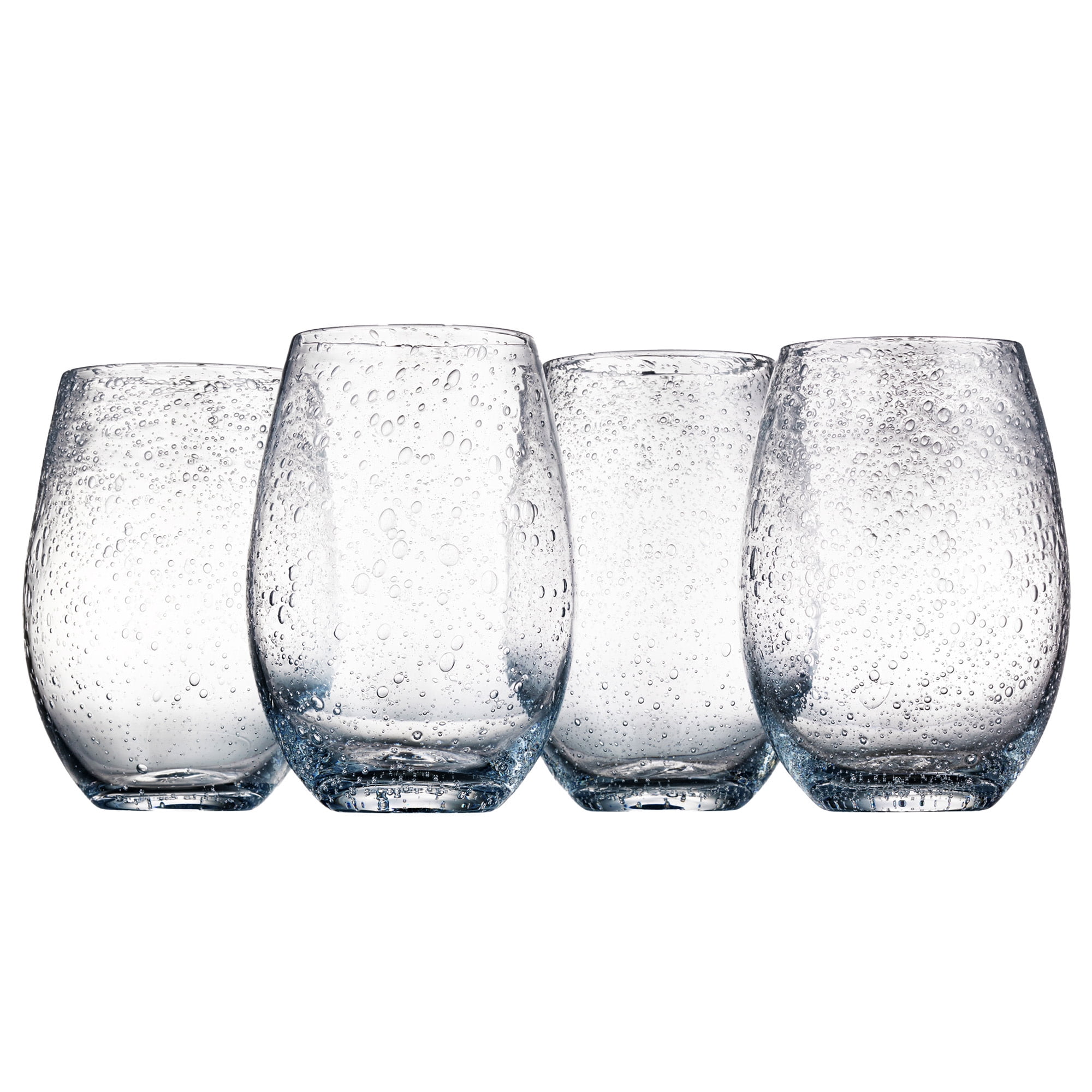 ARTLAND Stemless Wine Glass, Set of 4 | Iris Seeded Design, Clear ...