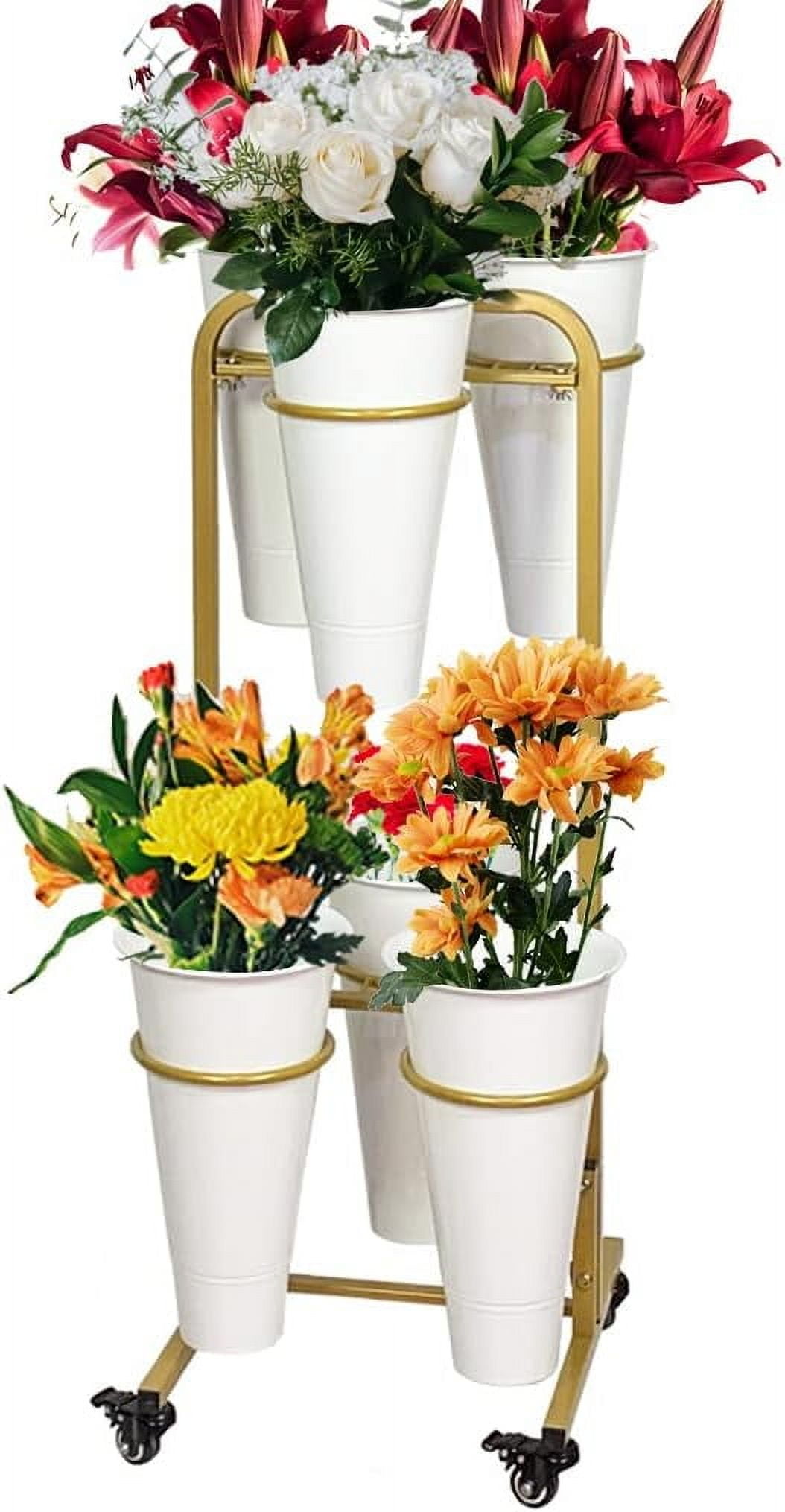 ARTLINE Rolling Display Stand with 6 Buckets for Cut Flowers, Heavy ...
