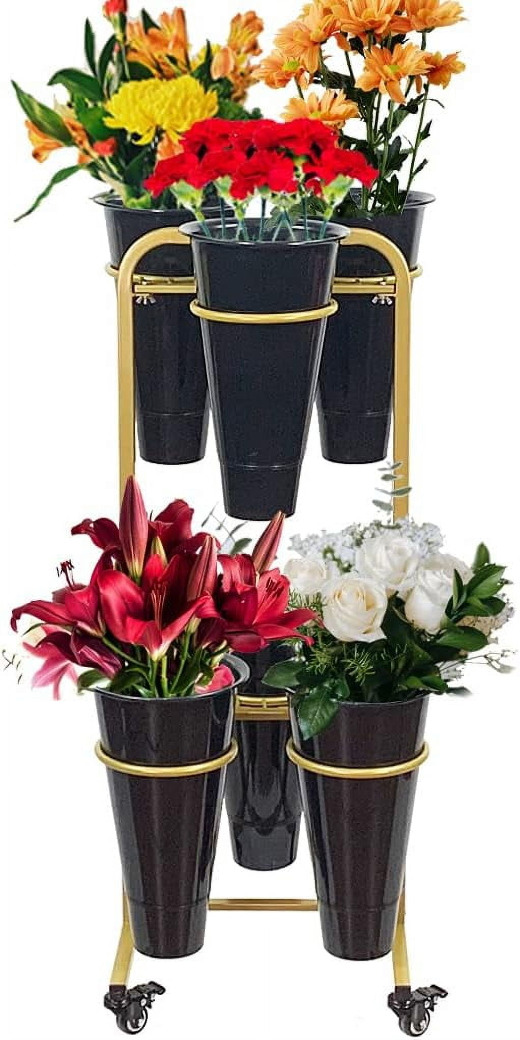 ARTLINE Rolling Flower Display Stand with 6 Buckets for Cut Flowers ...