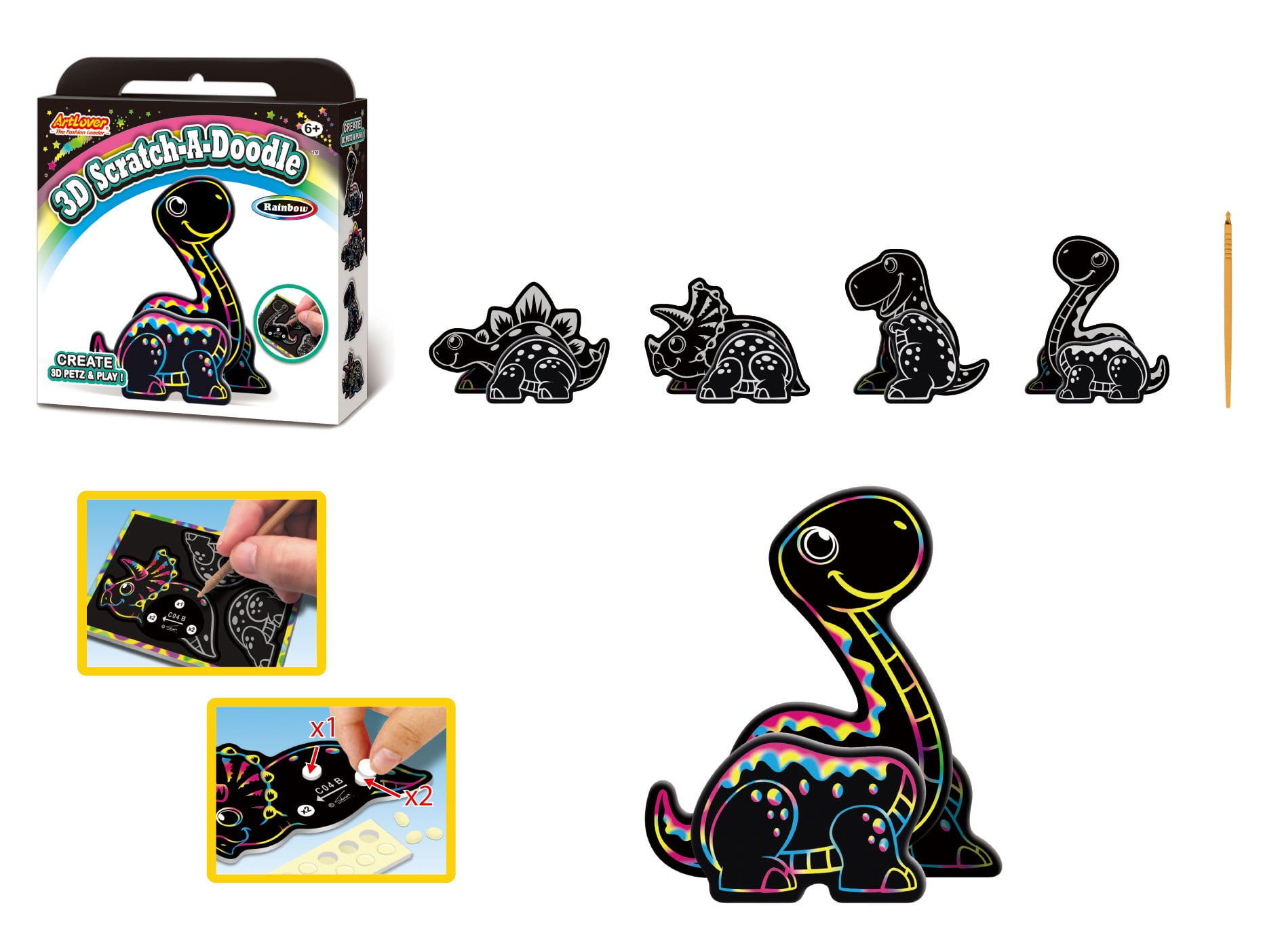 ARTLOVER 3D Scratch-A-Doodle - Dinosaur - Walmart.com