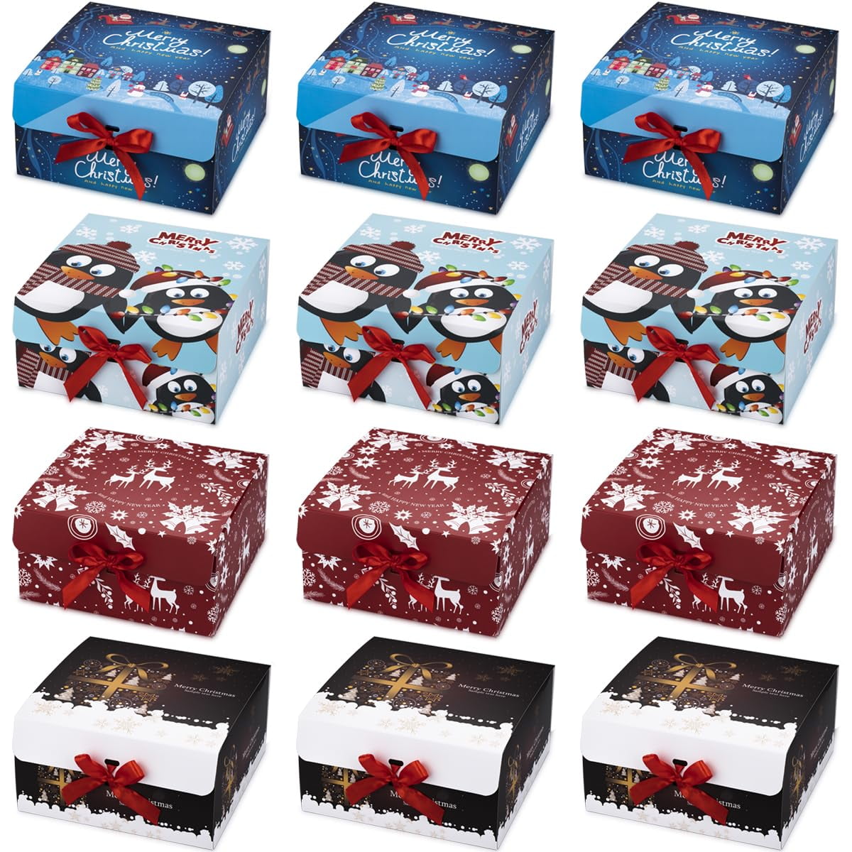 ARTLYMERS Christmas Gift Boxes with Lids, 12 Pack Gift Boxes and Red ...