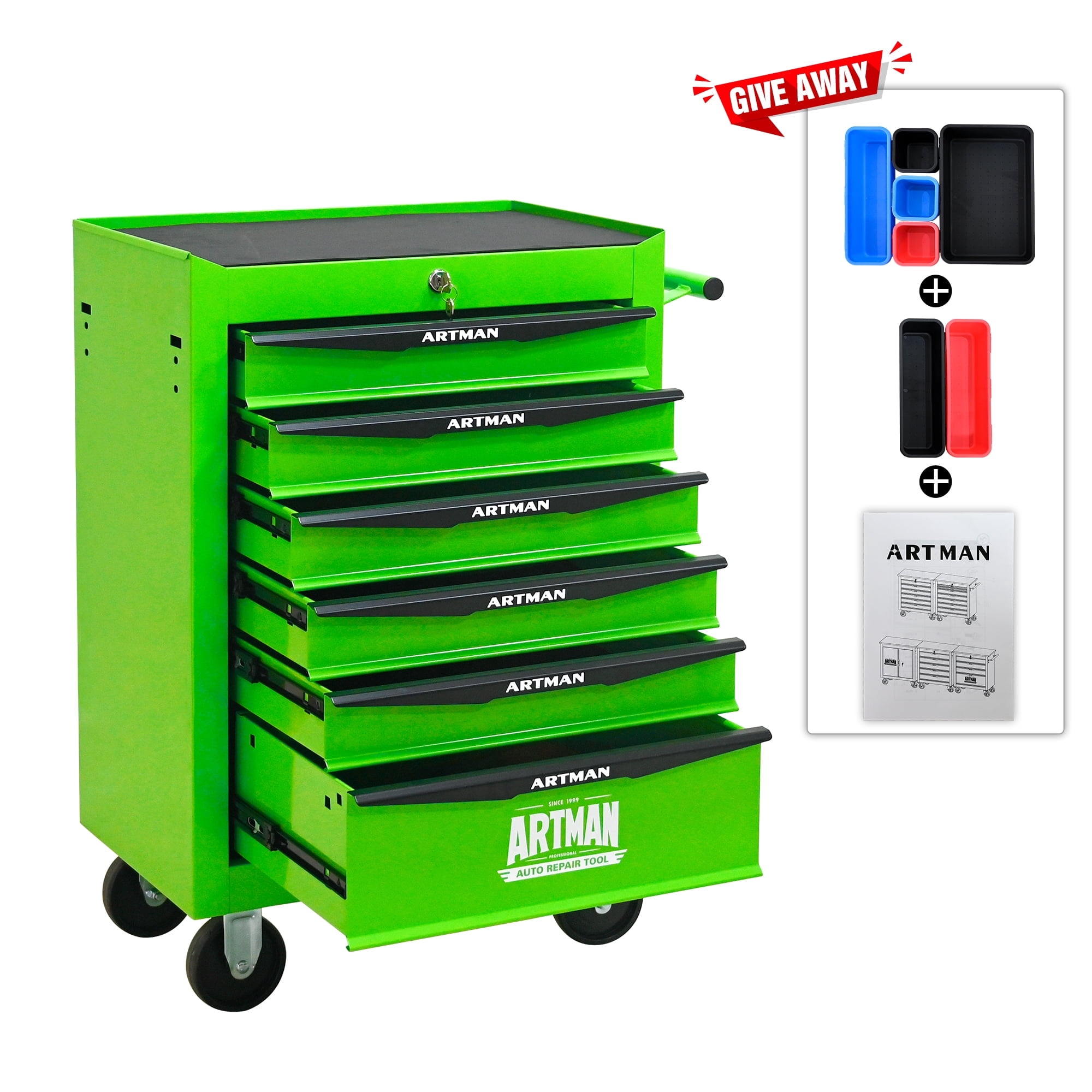 ARTMAN 20" 6-Drawer Tool Chest Cabinet with Ball Bearing Drawer Slides ...