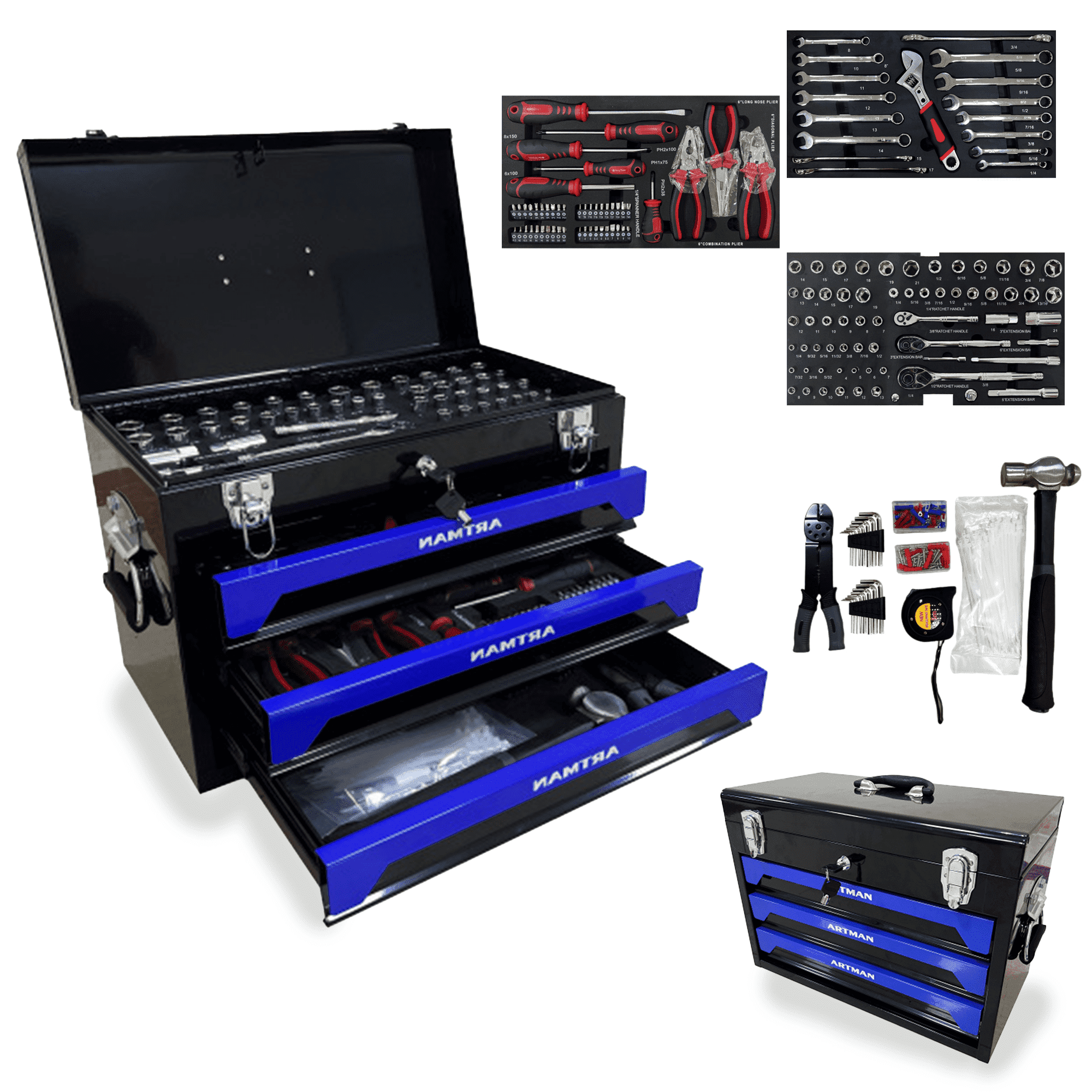 ARTMAN 20" Portable 3-Drawer Steel Tool Box,Portable Toolbox Storage ...