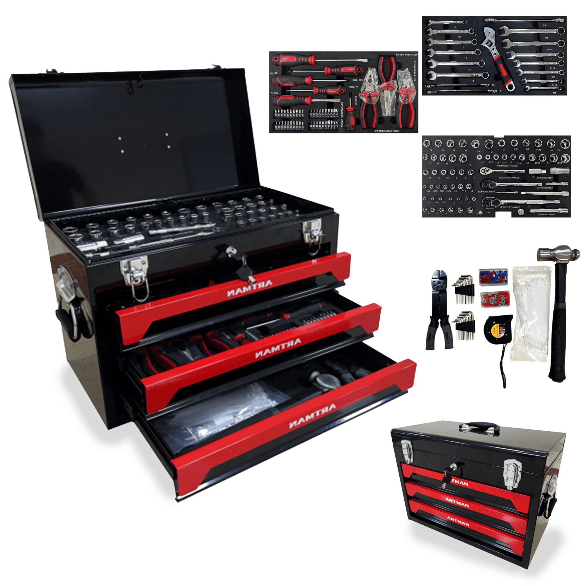 ARTMAN 20" Portable 3-Drawer Metal Tool Job Box with Drawers,Toolbox ...