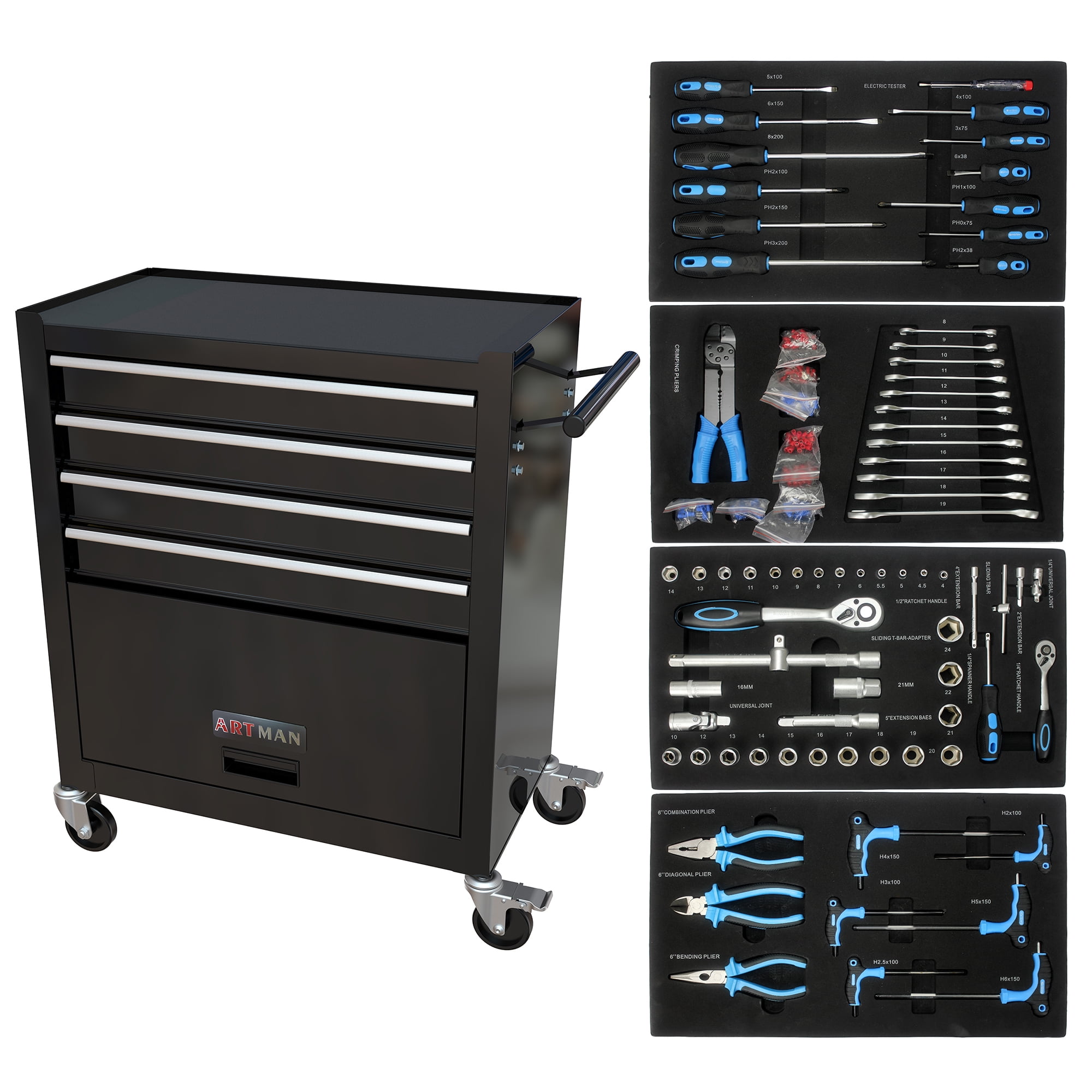 ARTMAN Portable Small Toolbox with Wheels, 4-Drawer Metal Tool Cabinet ...