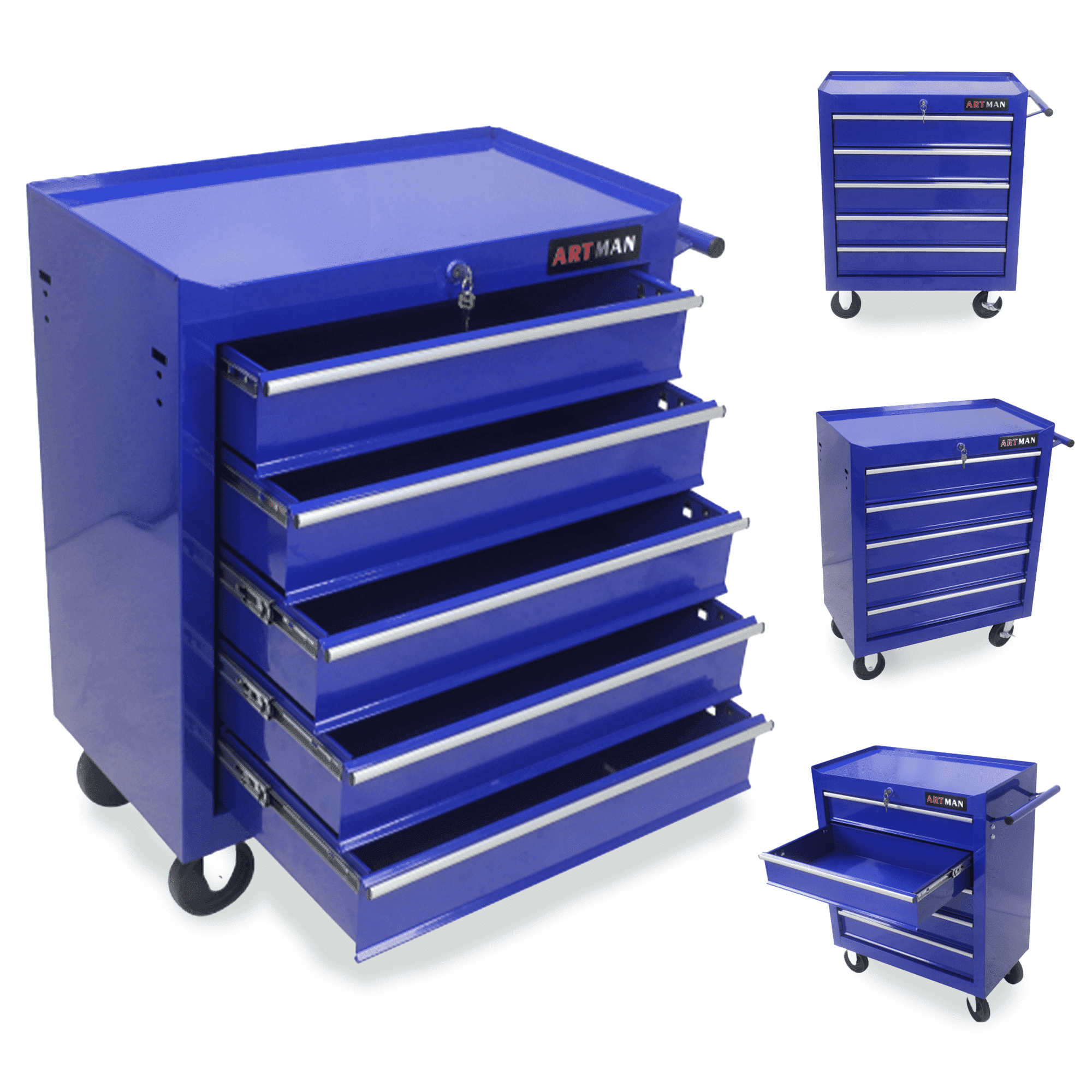 ARTMAN 5 Drawer Rolling Steel Tool Chest, ,with 4 Wheels and Locking ...