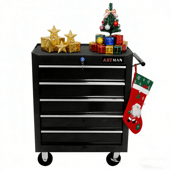 5-Drawer Rolling Tool Chest w/Lock & Key, Tool Storage Cabinet with ...