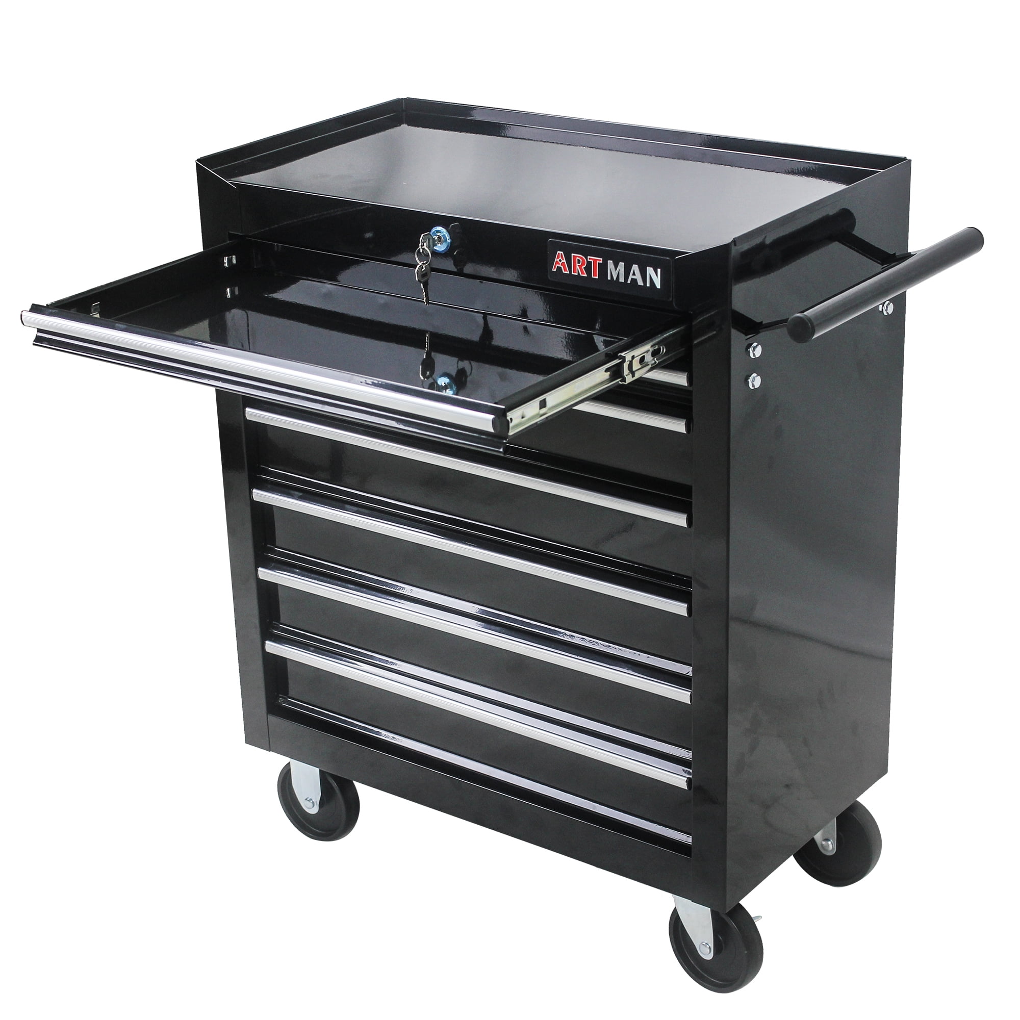 ARTMAN 7-Drawer Rolling Tool Cart - Black, 24" Wide Steel Workshop ...