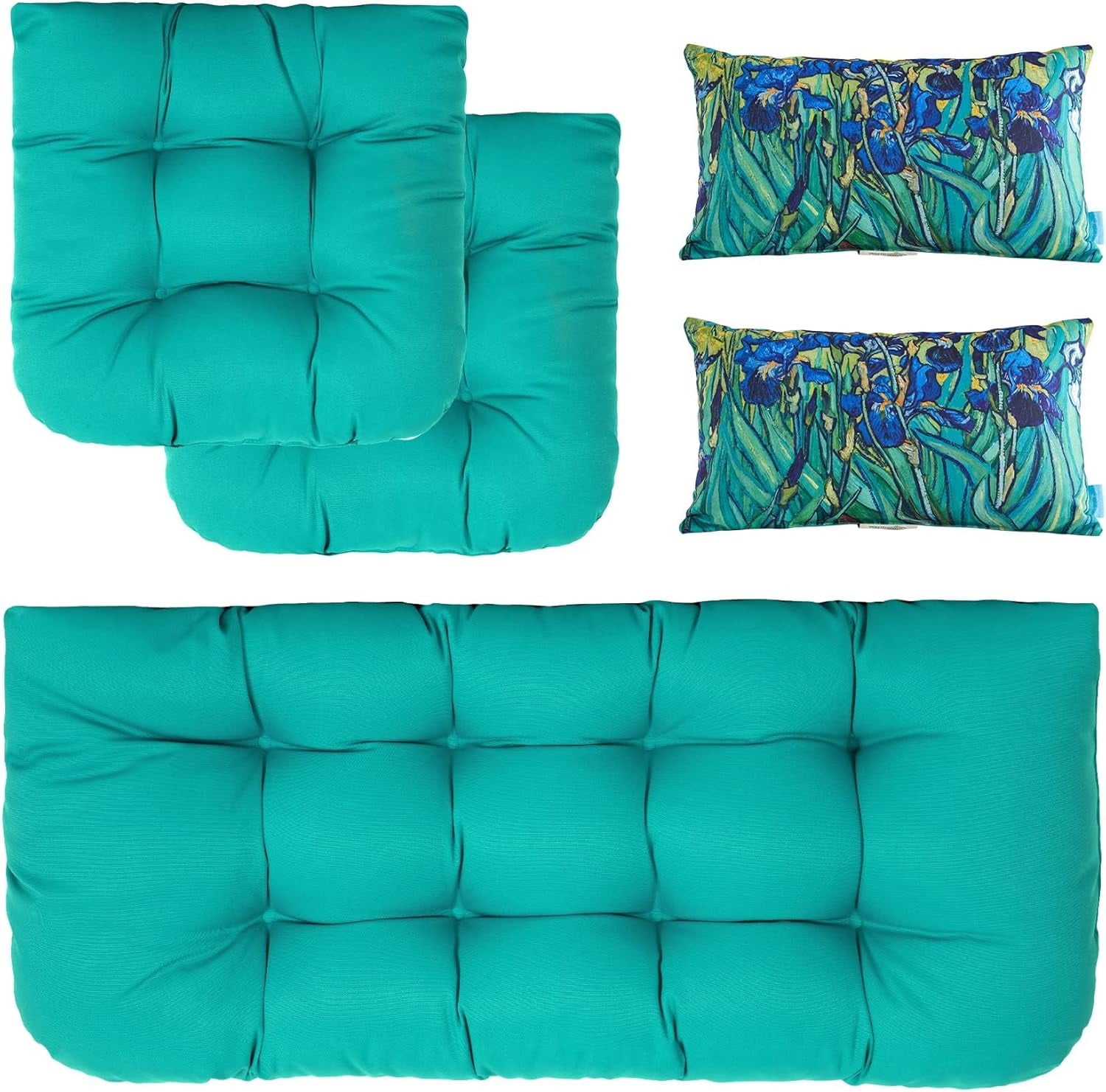 ARTPLAN Outdoor Cushions Loveseat All Weather Chair Cushions Cushions Set of 5 Wicker Tufted ...