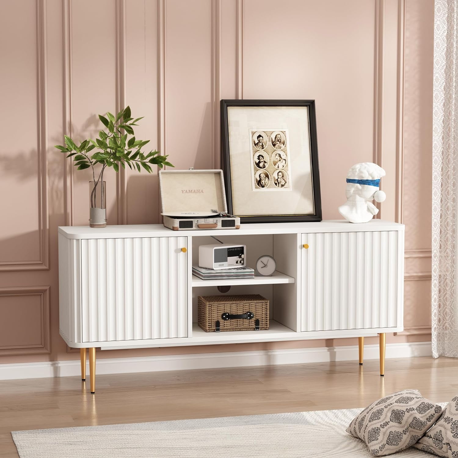 ARTPOWER 55” Fluted TV Stand, Mid Century Modern TV Stand for 55/60/65 ...