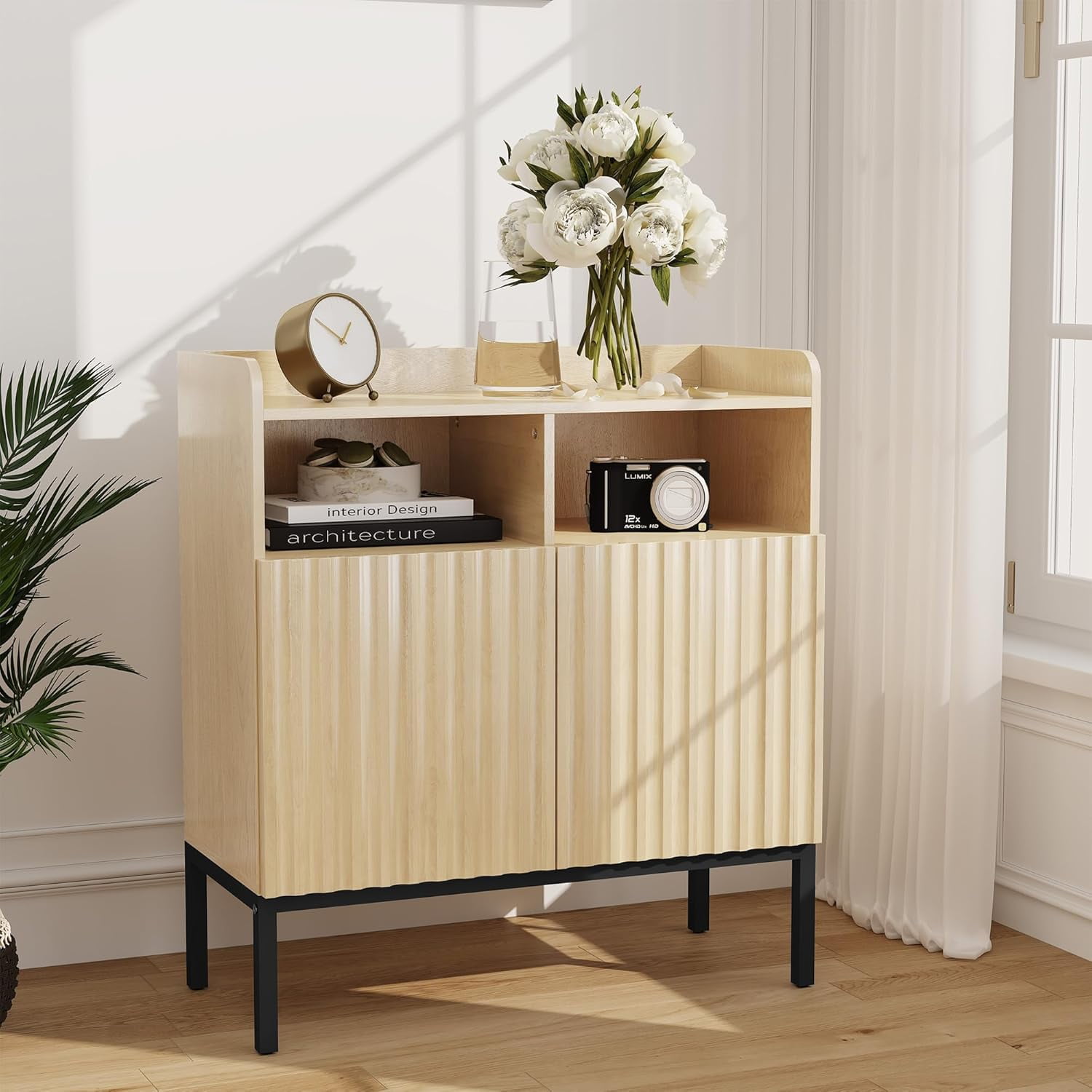 ARTPOWER Fluted Sideboard Cabinet with Storage, Rustic Industrial ...