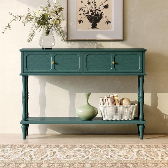 ARTPOWER Mid-Century Console Table for Entryway with 2 Drawers, Green ...