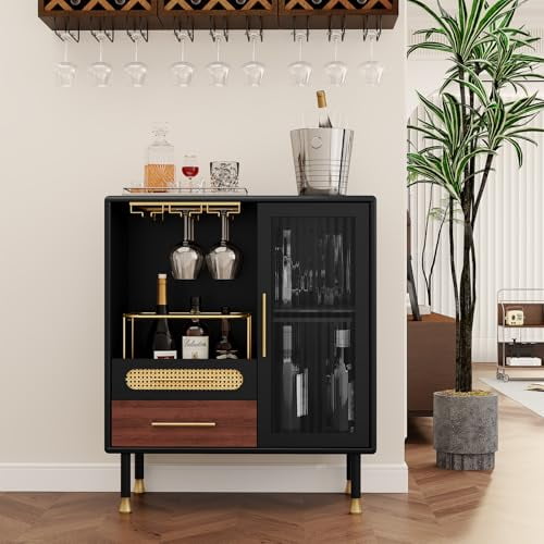 ARTPOWER Modern Coffee Bar Cabinet with Wine Glass Rack and Drawers ...