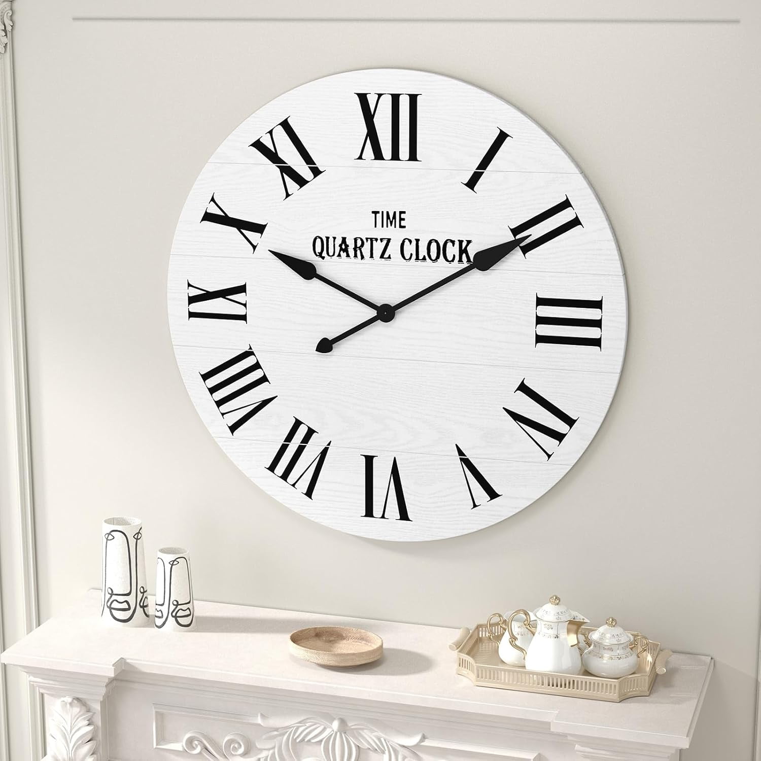 ARTPOWER Wall Clock 35.5” Large Shiplap Wall Clock with Roman Numeral ...