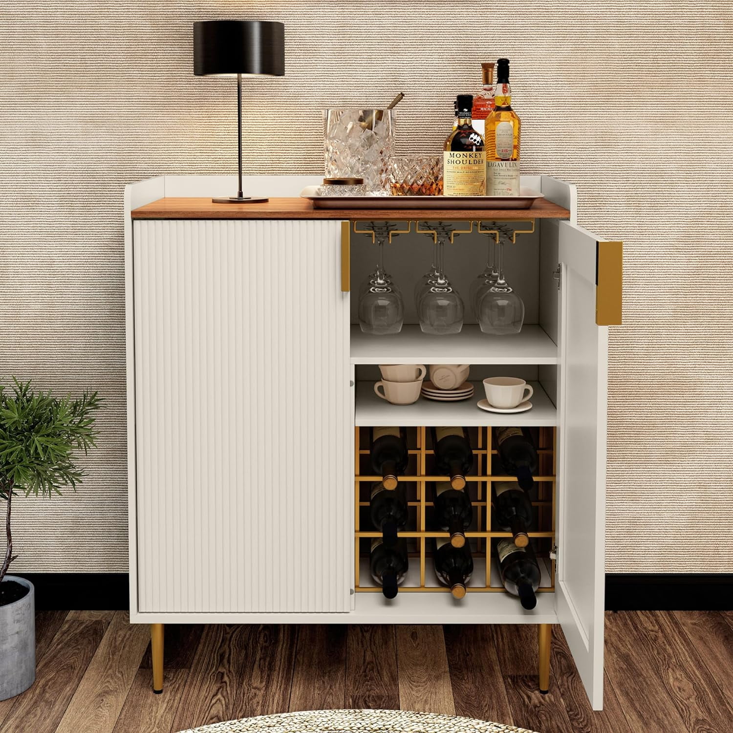 ARTPOWER Wine Bar Cabinet with Fluted Texture, Modern Coffee Cabinet ...