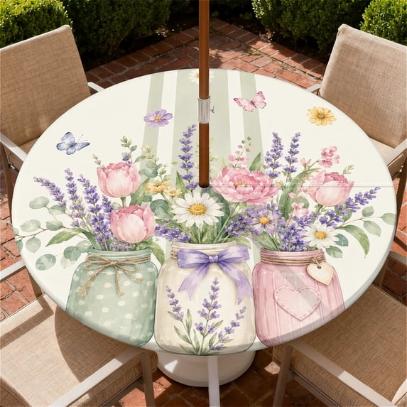 ARTSLION Round Outdoor Tablecloth For Up To 36in With Umbrella Hole ...